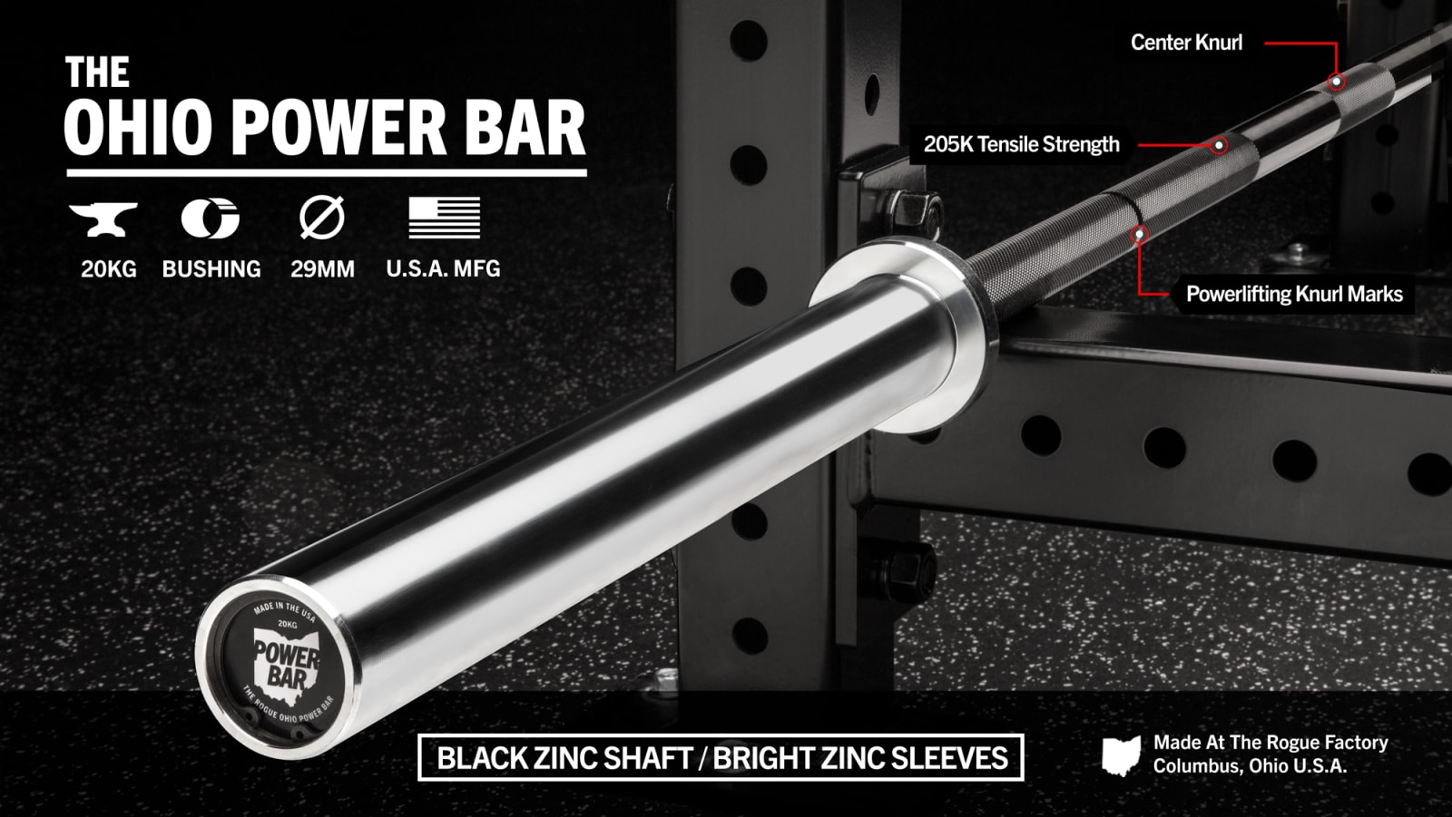 Rogue 20KG Ohio Power Bar - Black Zinc | Rogue Canada